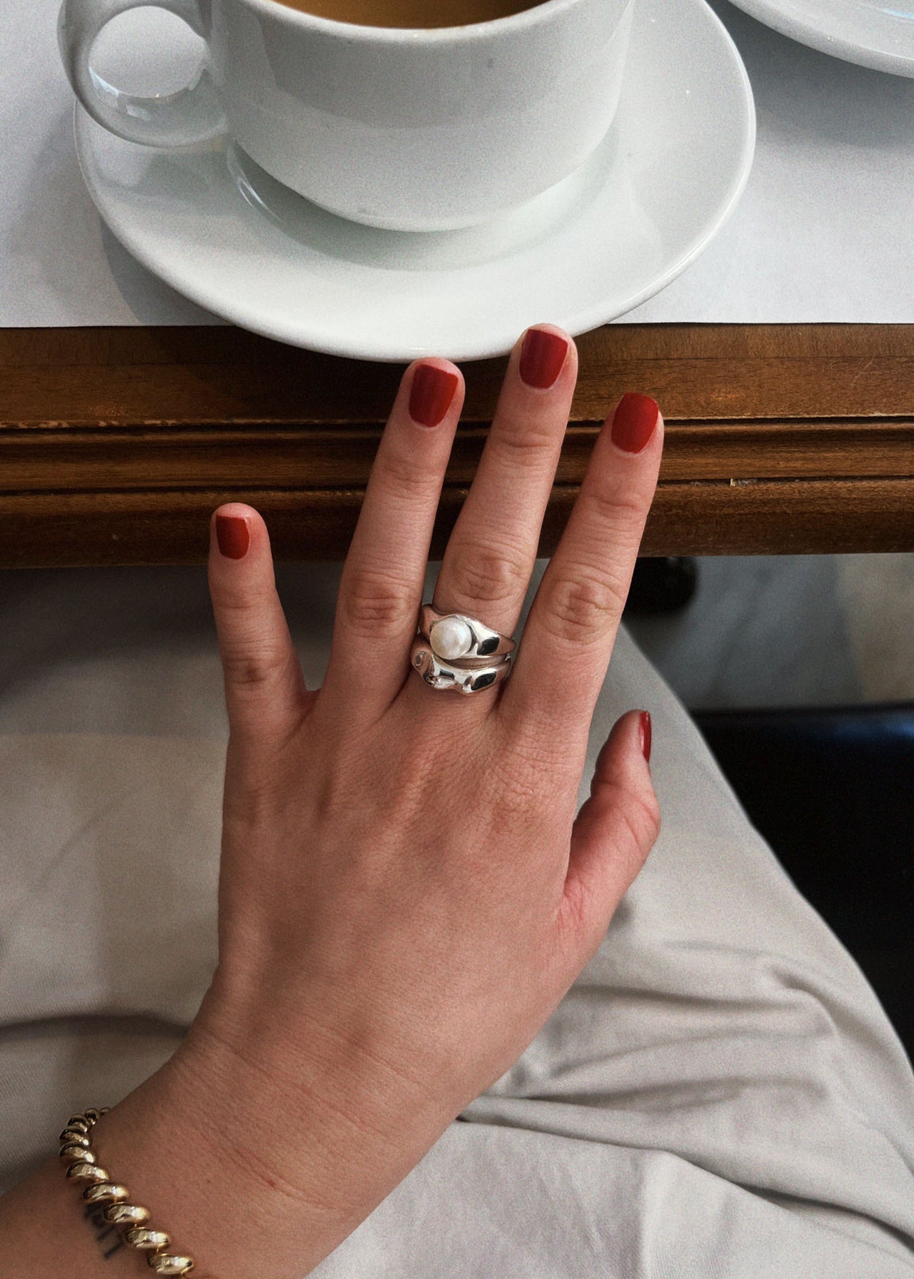 Edith Pearl Ring Stack Silver - Kinn